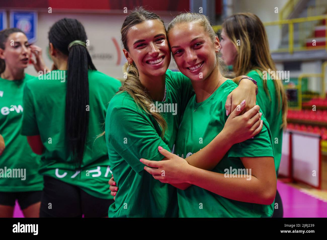 Giorgia Zannoni of UYBA Unet E-Work Busto Arsizio hugs Sofia Monza #5 ...