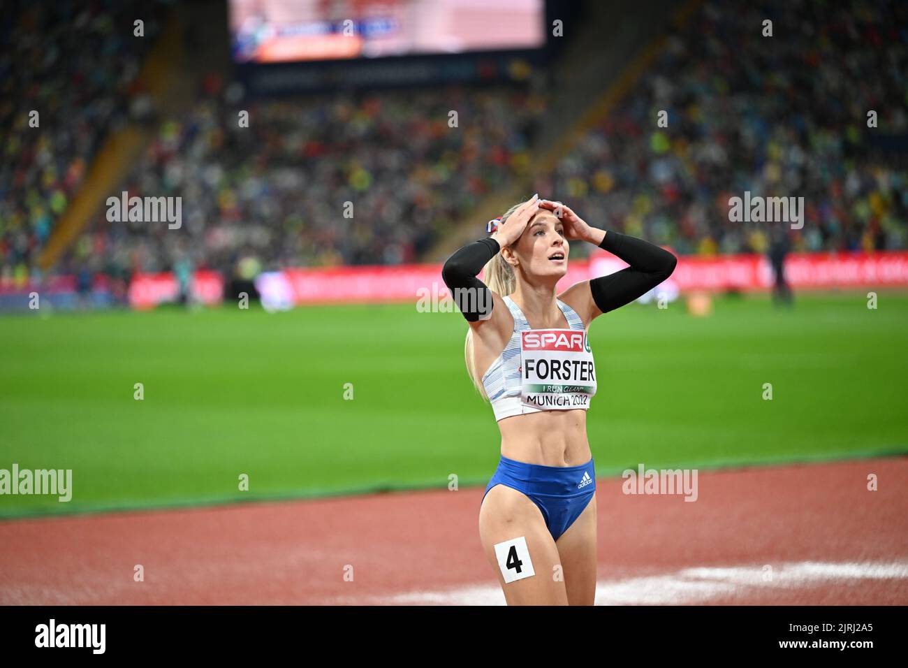 Viktoria Forster running the 100m hurdles at the European Athletics ...