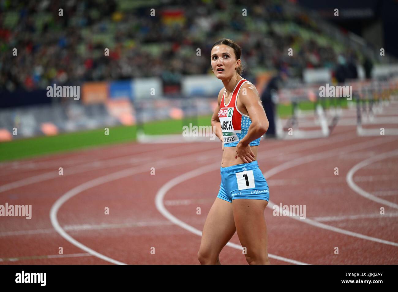 Victoria Rausch running the 100m hurdles at the European Athletics ...