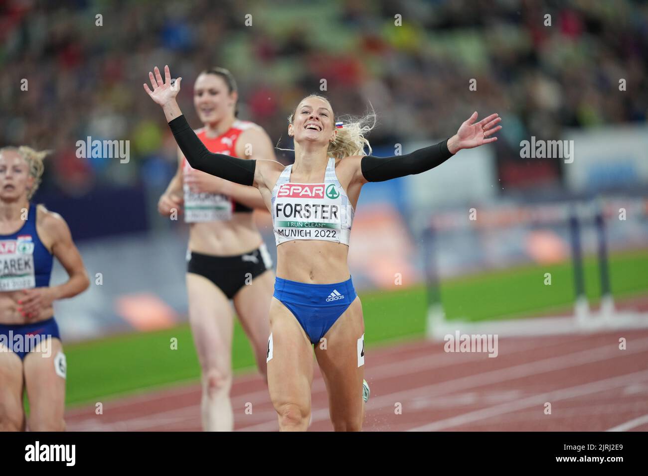 Viktoria Forster running the 100m hurdles at the European Athletics ...