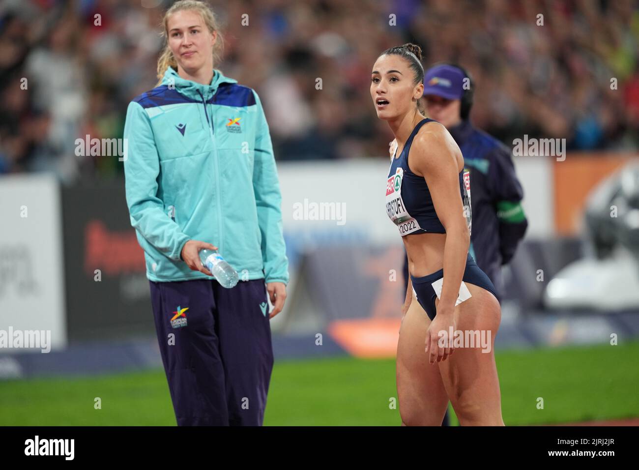 Natalia Christofi running the 100m hurdles at the European Athletics ...