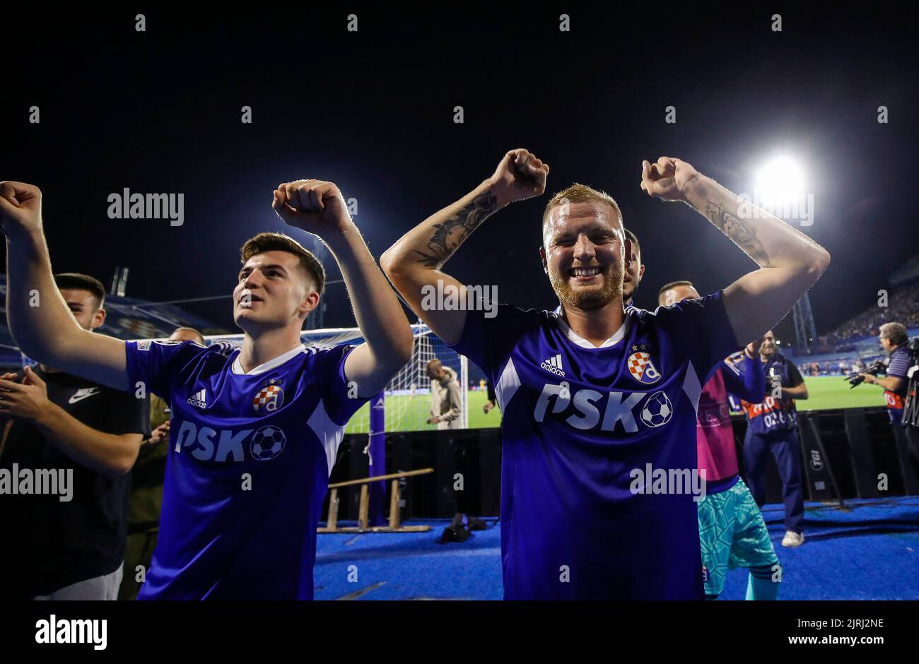 Amer Gojak of Dinamo and Petar Bockaj of Dinamo celebrate after UEFA ...