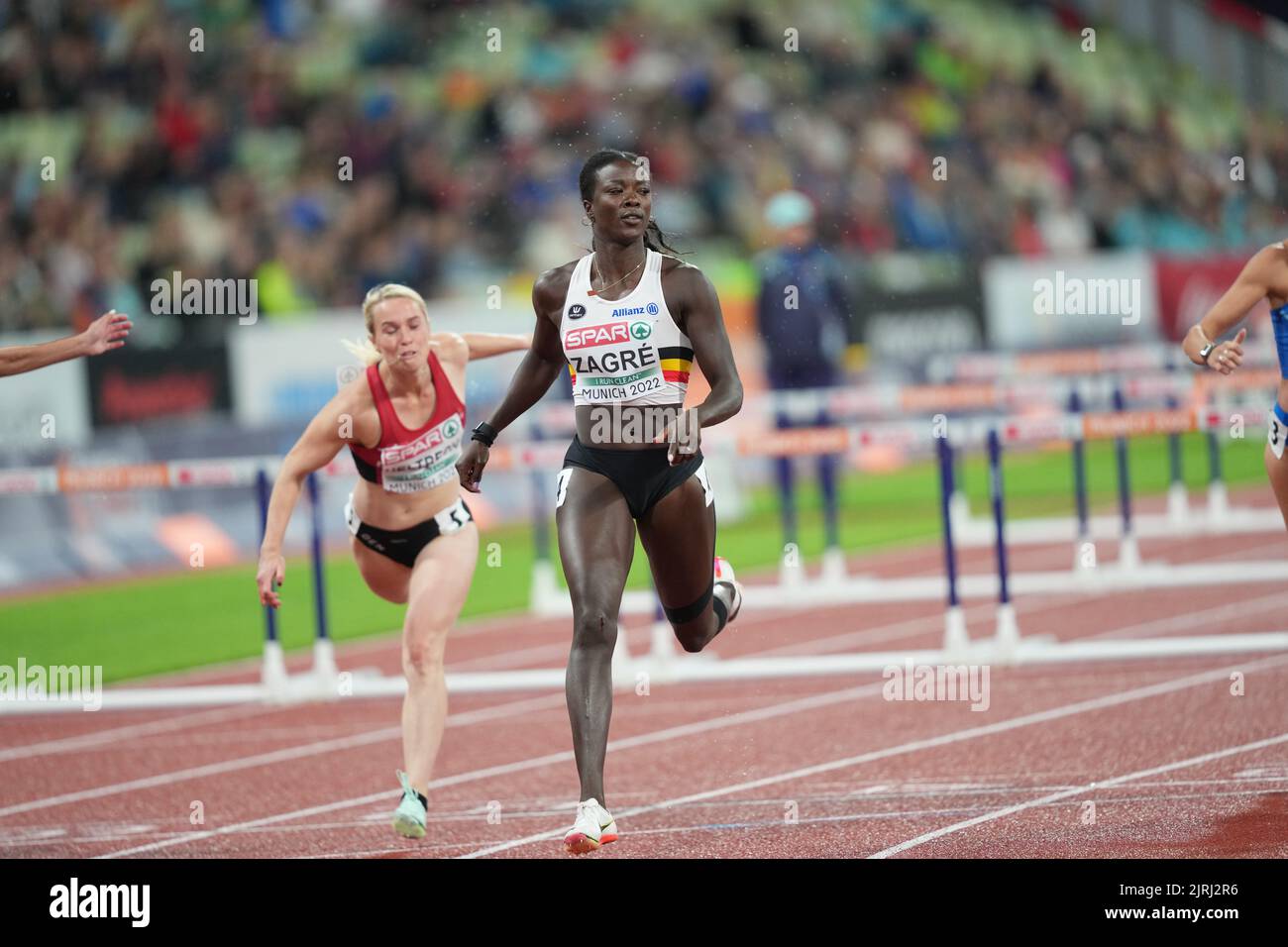 Anne Zagré running the 100m hurdles at the European Athletics ...