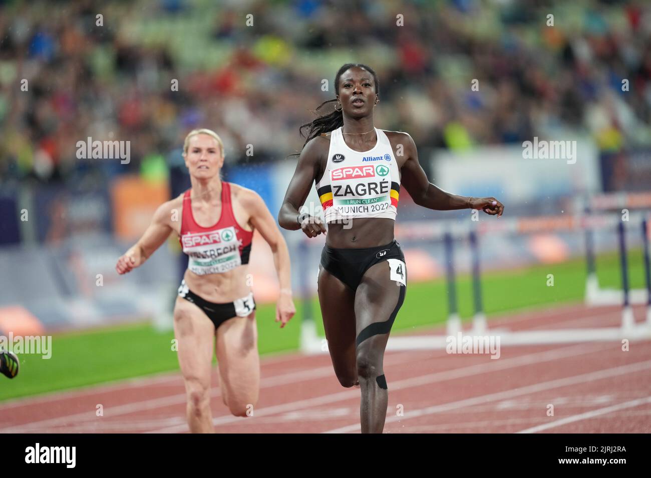 Anne Zagré running the 100m hurdles at the European Athletics ...