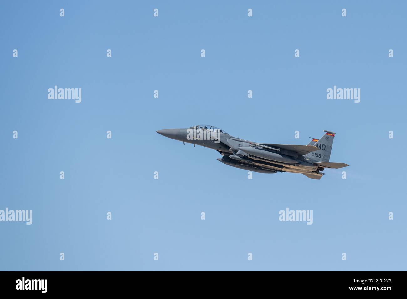 Airmen assigned to the 389th Fighter Squadron fly an F-15E Strike Eagle ...