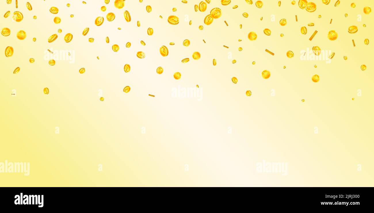 Indian rupee coins falling. Scattered gold INR coins. India money ...