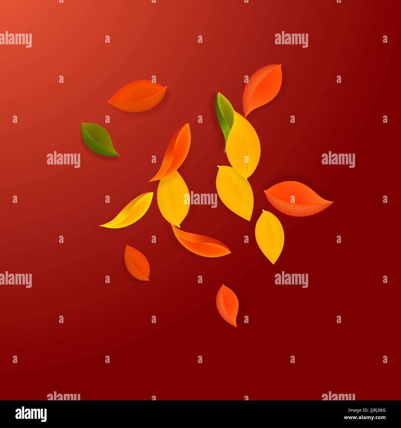 Falling autumn leaves. Red, yellow, green, brown neat leaves flying ...