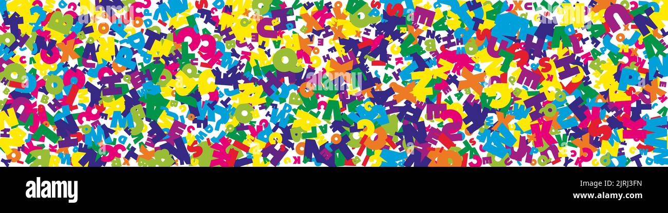 Falling letters of English language. Bright flying words of Latin ...