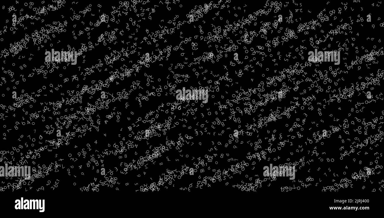 Falling numbers, big data concept. Binary white chaotic flying digits. Grand futuristic banner ...