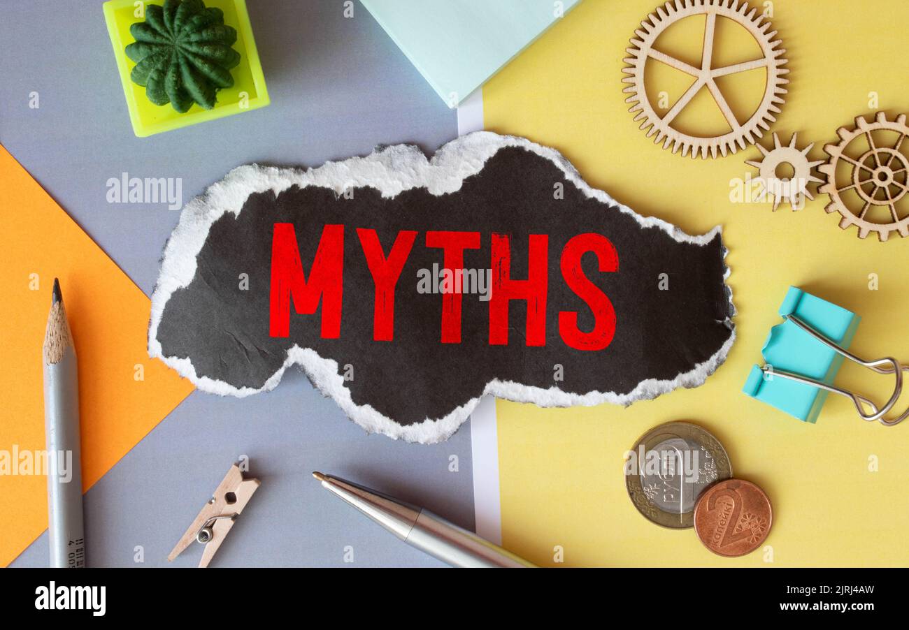Myths word on card index paper Stock Photo - Alamy