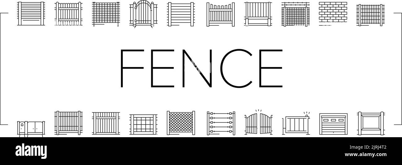 Fence And Gate Exterior Security Icons Set Vector Stock Vector Image ...