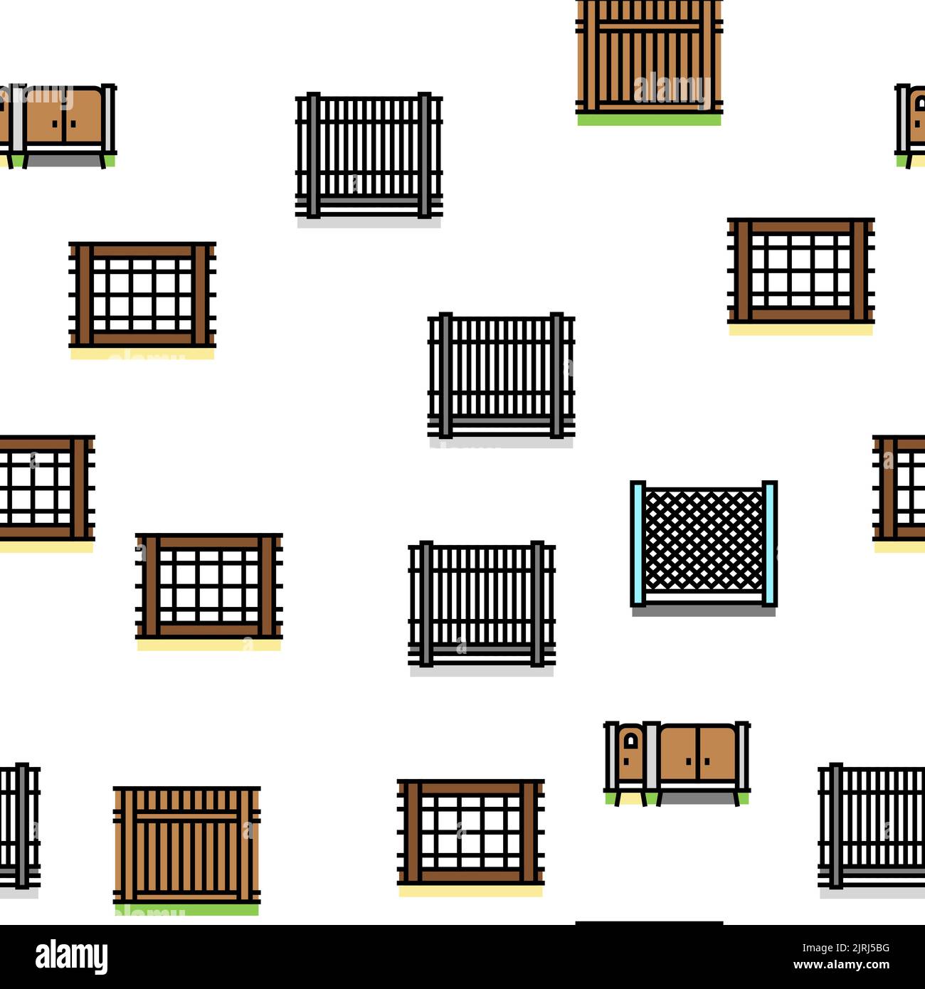 Fence And Gate Exterior Security vector seamless pattern Stock Vector ...