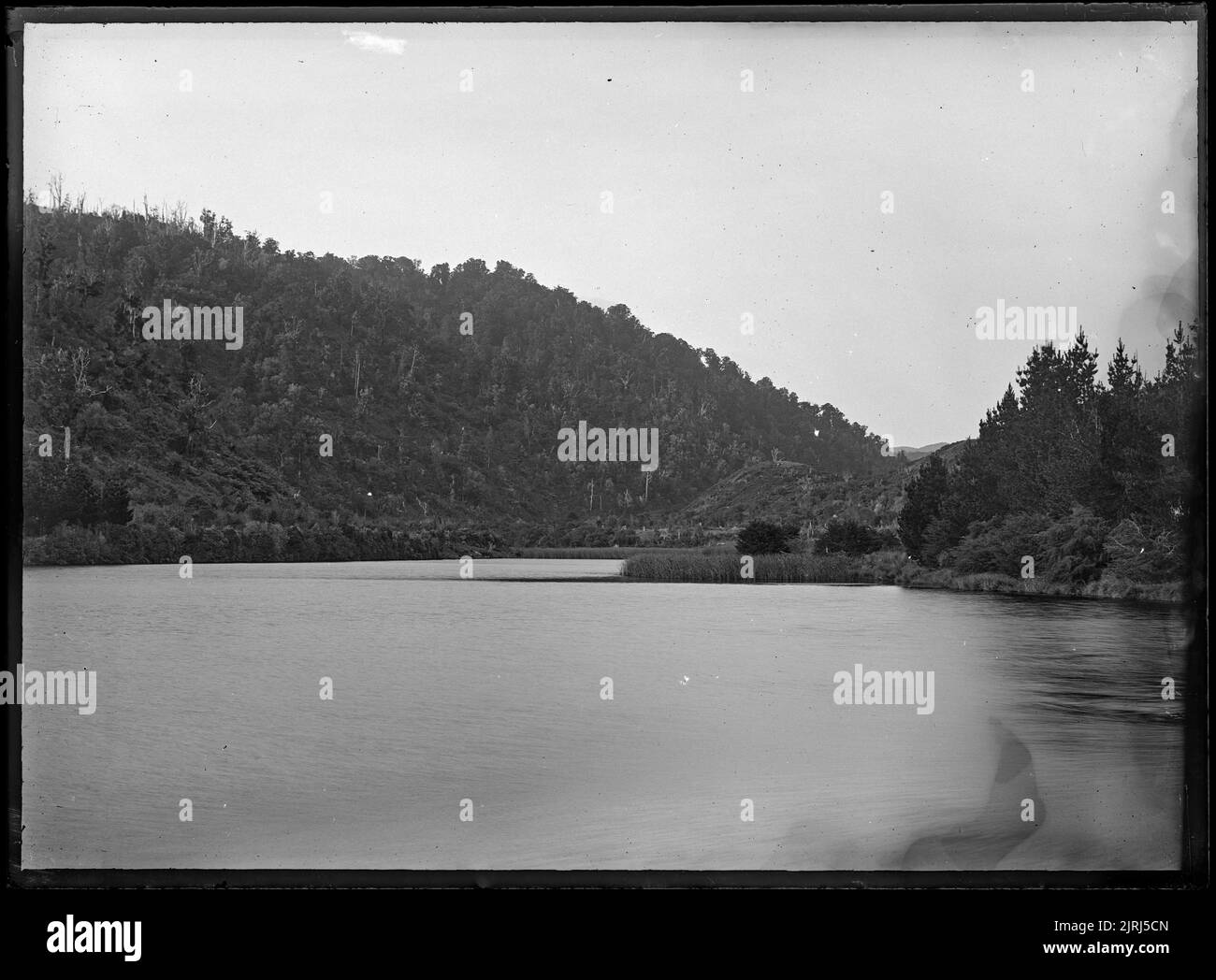 River scene trees hills Black and White Stock Photos & Images - Alamy