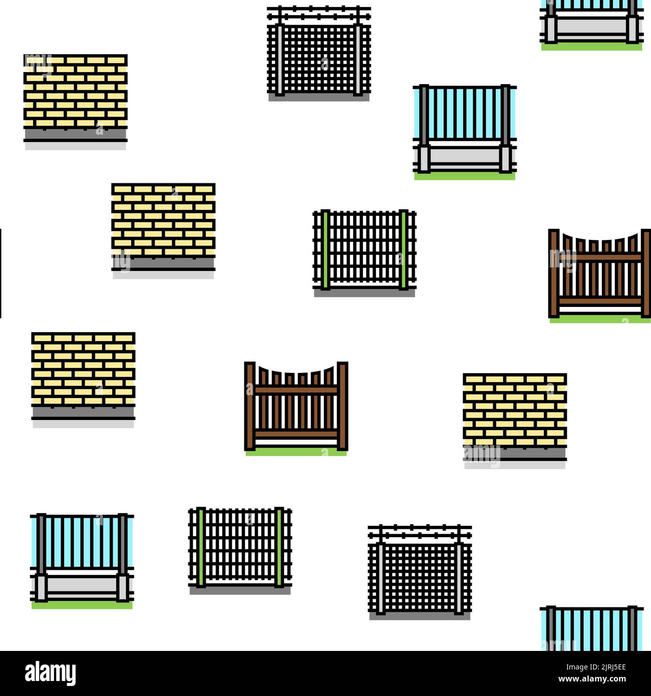 Fence And Gate Exterior Security vector seamless pattern Stock Vector ...