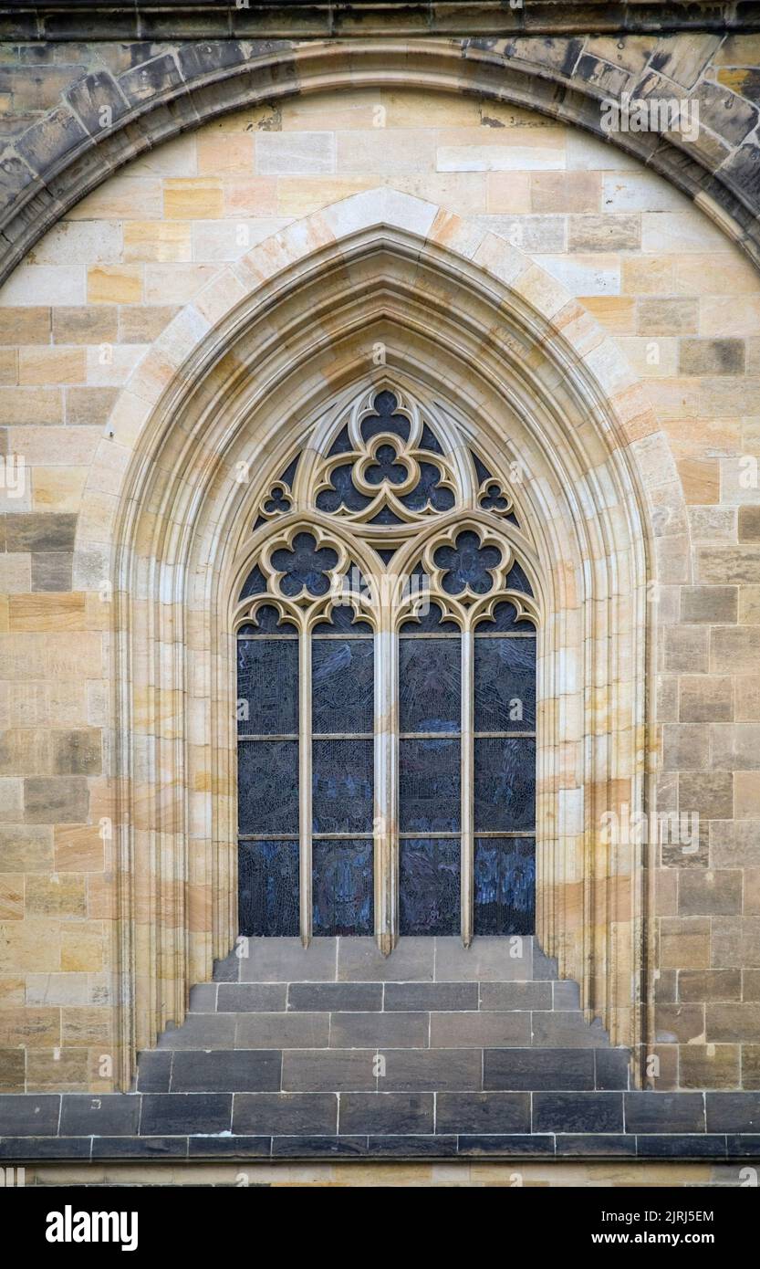 Window detail on the 14th century gothic style Saint-Vitus Cathedral ...