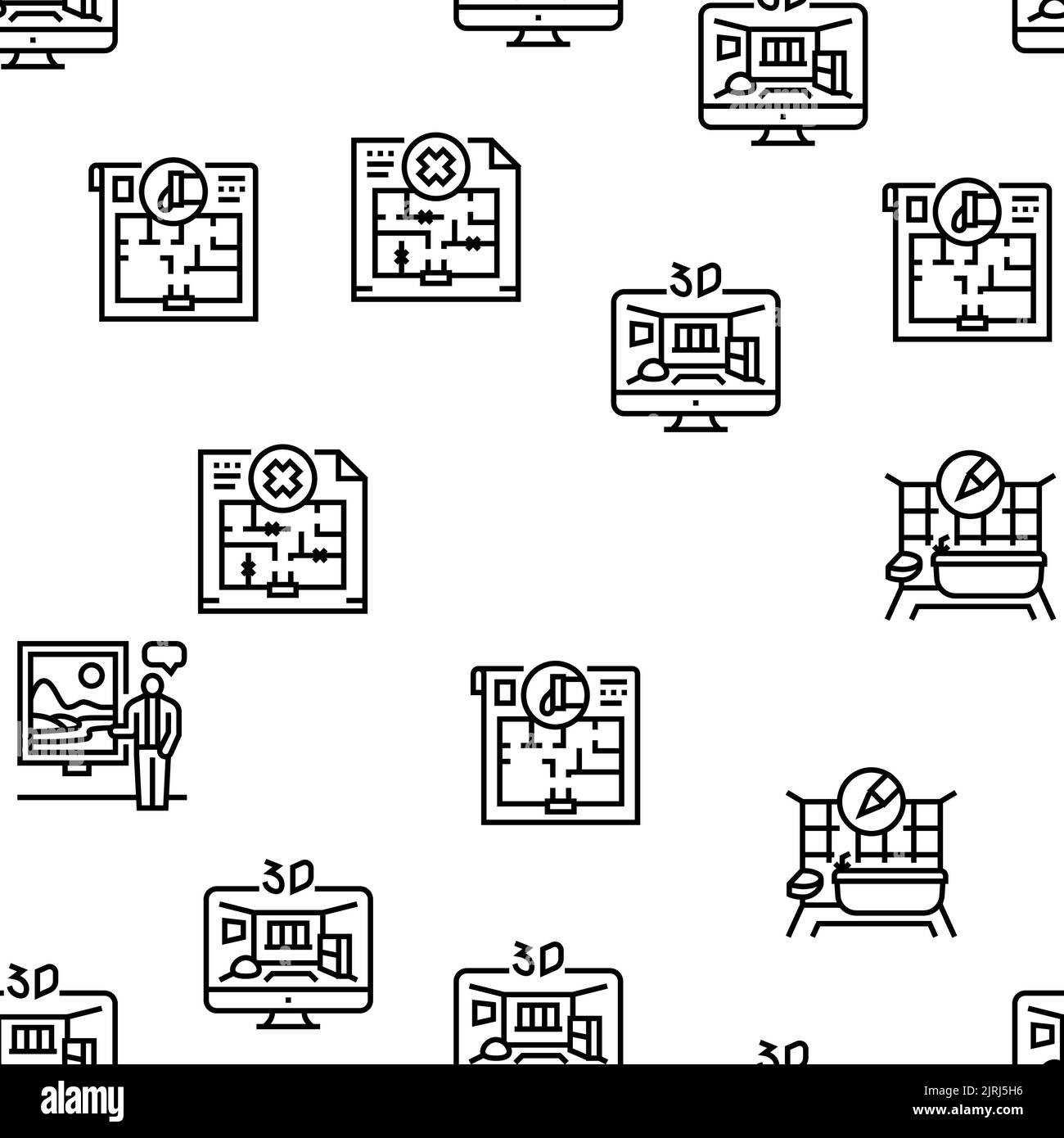 room interior design home modern vector seamless pattern Stock Vector ...