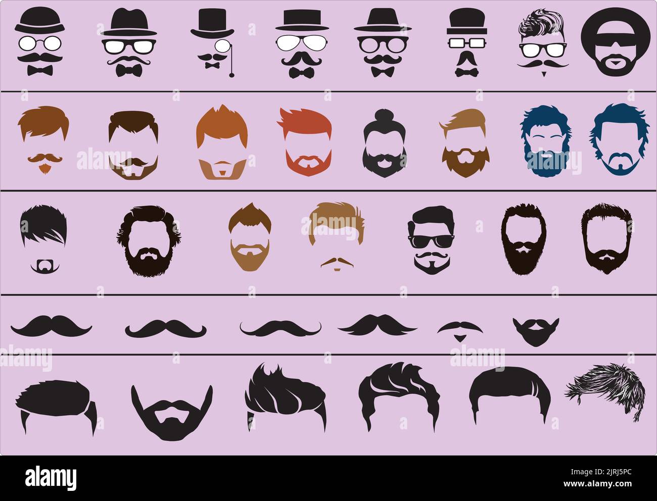 A Set Of Bearded Mens Faces With Different Haircuts Mustaches Beards