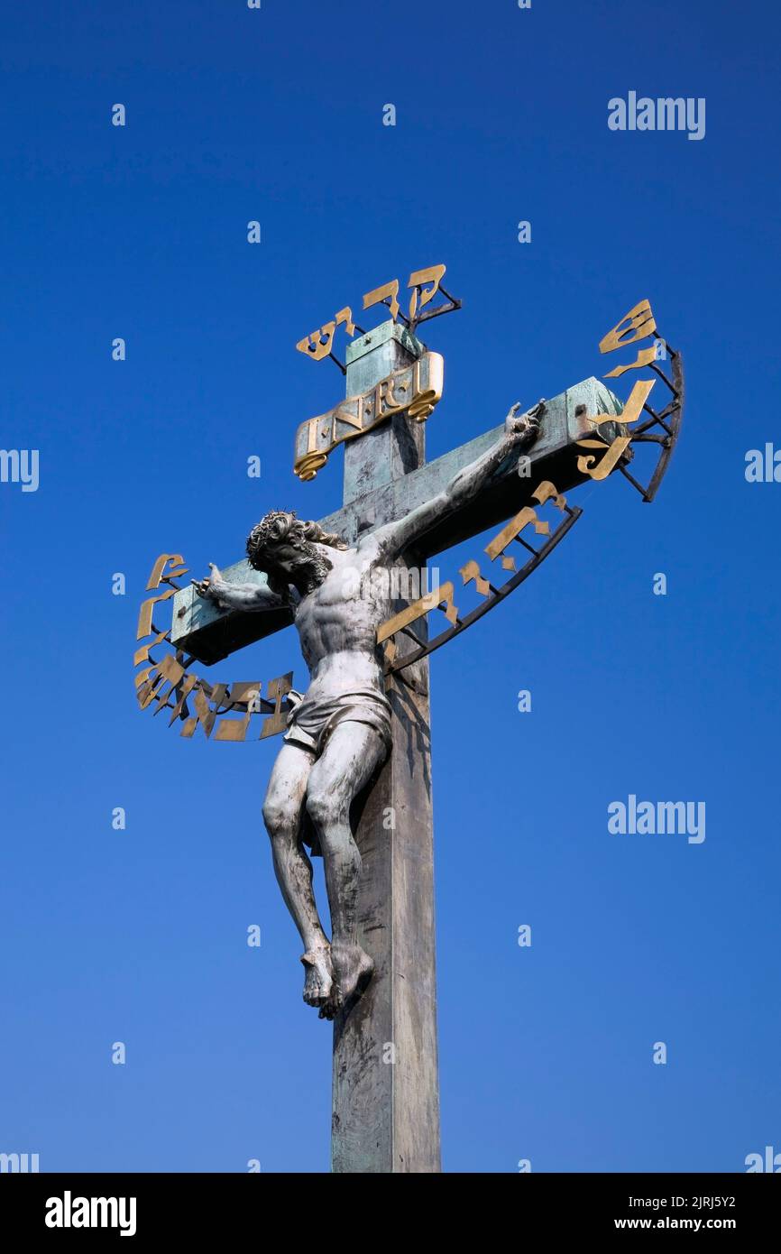 Jesus on the Cross, Charles Bridge, Prague, Czech Republic Stock Photo ...