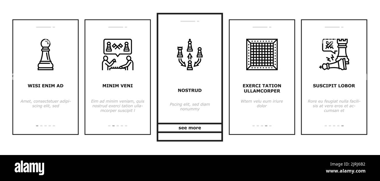 Chess Smart Strategy Game Figure onboarding icons set vector Stock ...