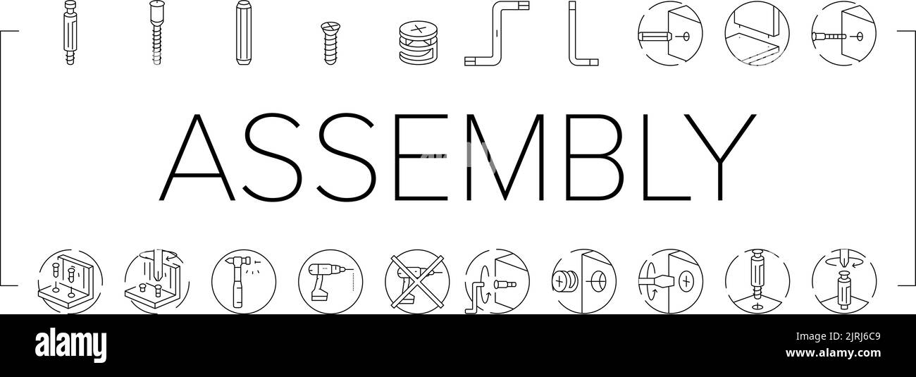 Assembly Furniture Instruction Icons Set Vector Stock Vector Image