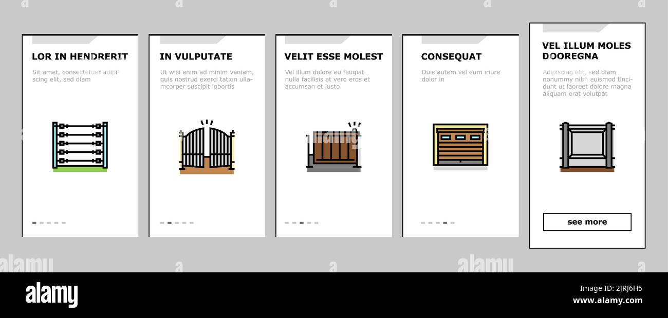 Fence And Gate Exterior Security onboarding icons set vector Stock ...