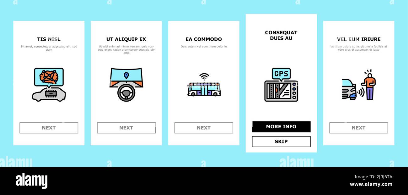 Car Self Vehicle Drive Smart Auto Onboarding Icons Set Vector Stock