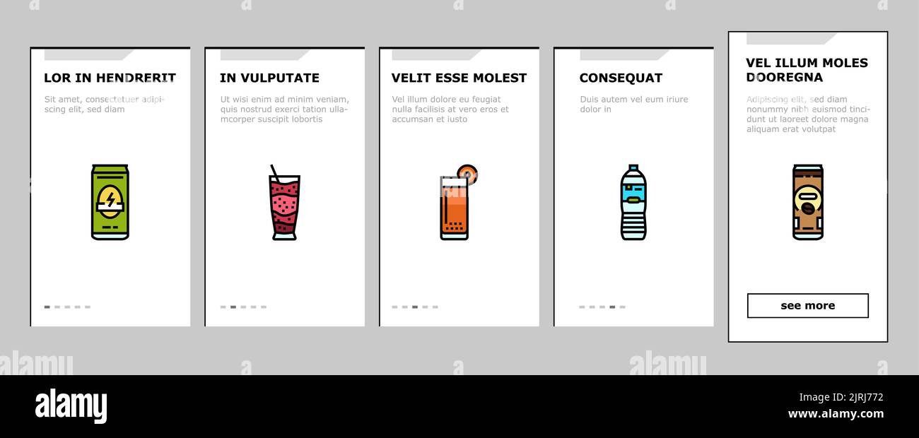 beverage drink juice fresh water onboarding icons set vector Stock ...