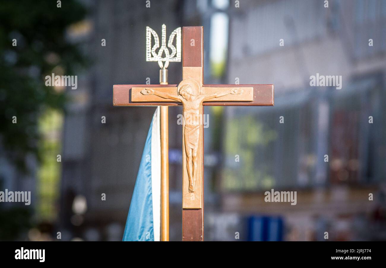 Munich, Bavaria, Germany. 24th Aug, 2022. The Ukrainian Trident and a ...
