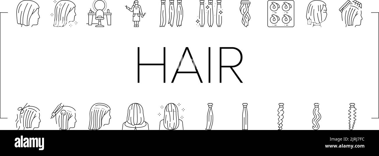 Hair Extension Salon Procedure Icons Set Vector Stock Vector Image ...
