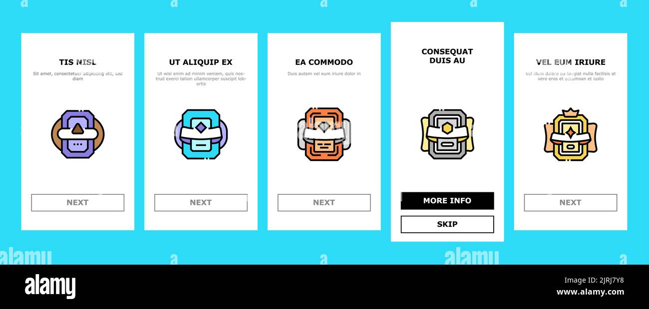 Game Progress Award And Medal onboarding icons set vector Stock Vector ...