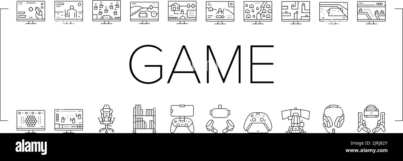 Video Game Electronic And Device Icons Set Vector Stock Vector Image ...