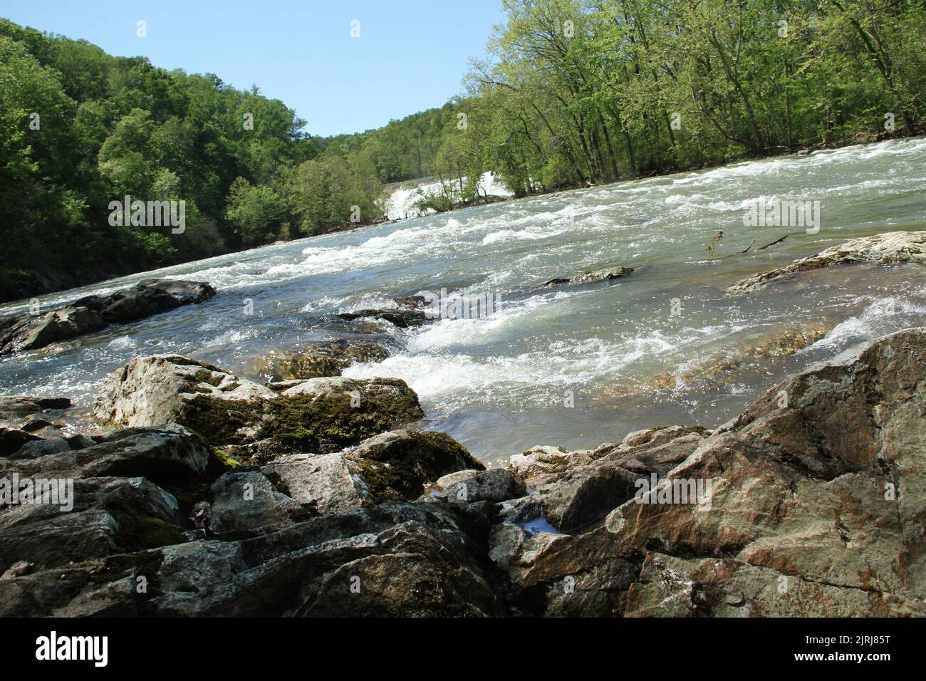 Blue Ridge Parkway, VA, USA. The waters of the Roanoke River just after ...