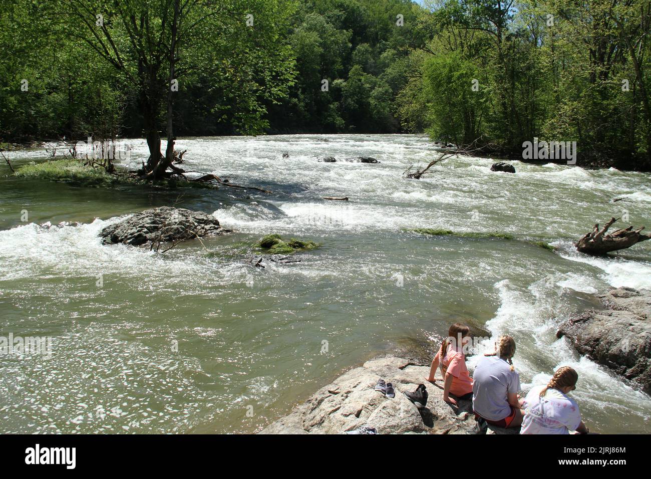 Blue Ridge Parkway, VA, USA. The waters of the Roanoke River just after ...