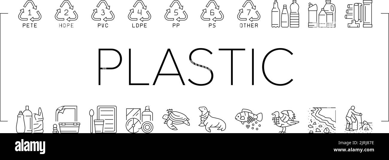 Plastic Waste Nature Environment Icons Set Vector Stock Vector Image ...