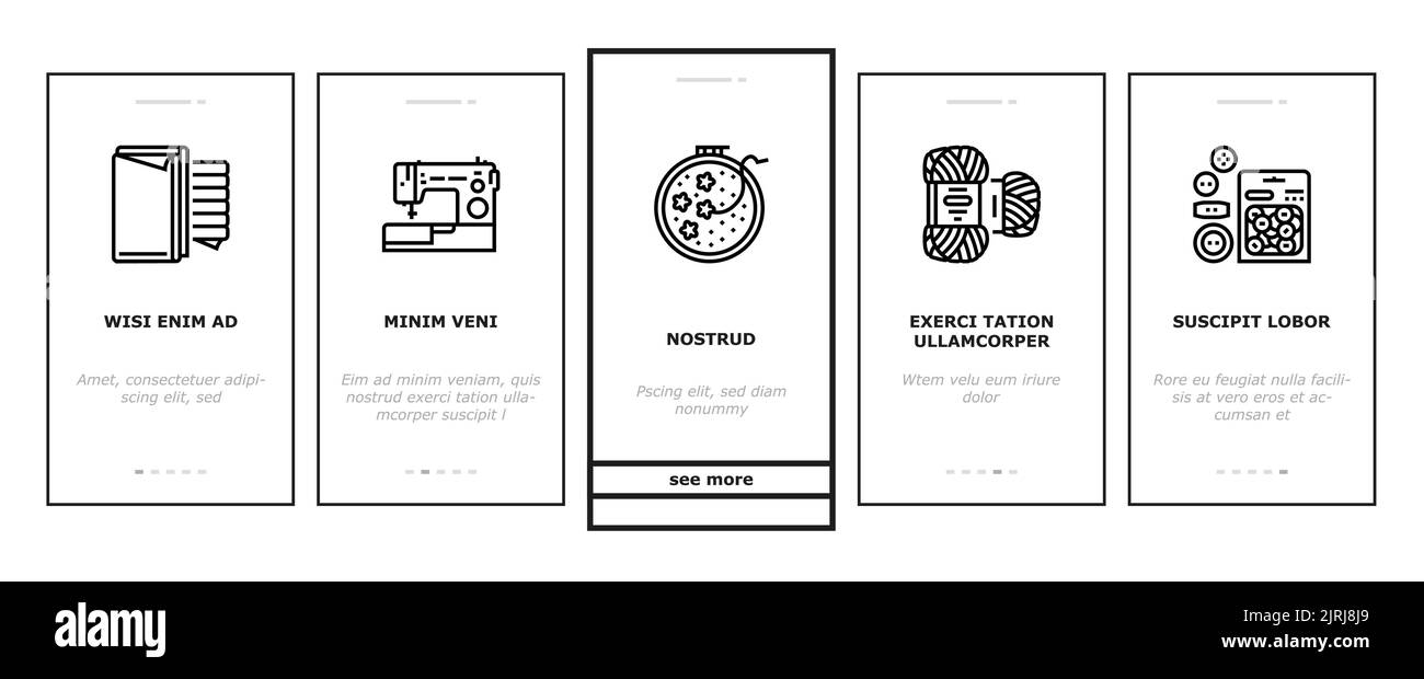 Tailor Worker Sewing Occupation onboarding icons set vector Stock ...