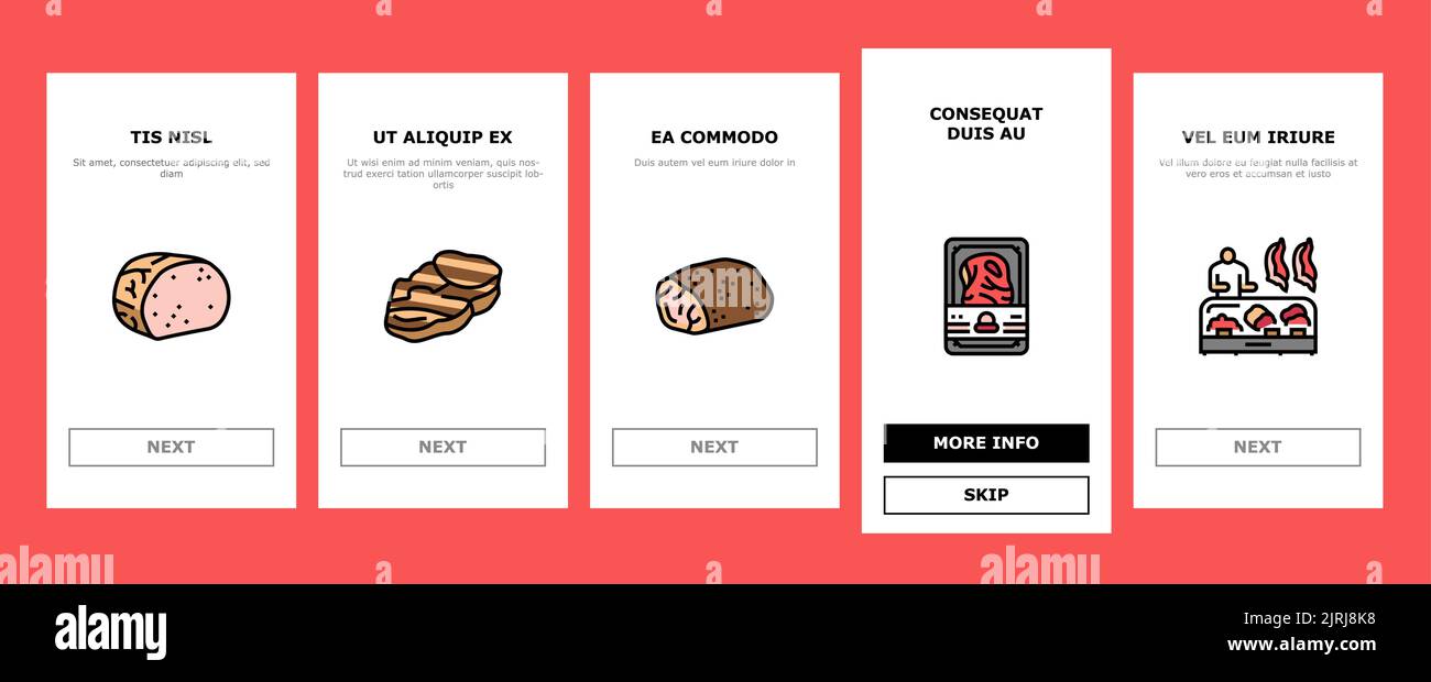 Beef Meat Nutrition Production onboarding icons set vector Stock Vector ...