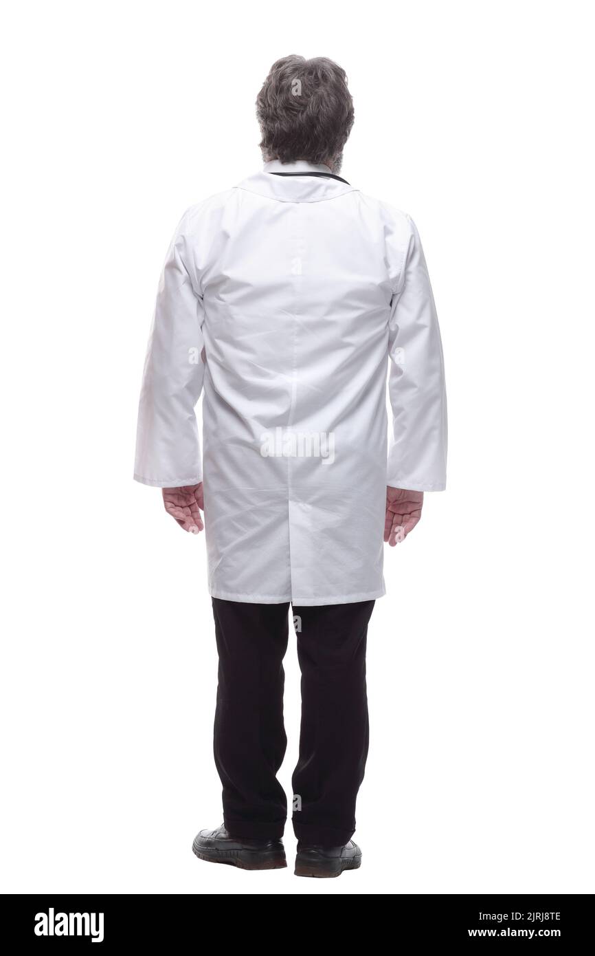 senior doctor reading an ad on a large white screen Stock Photo - Alamy
