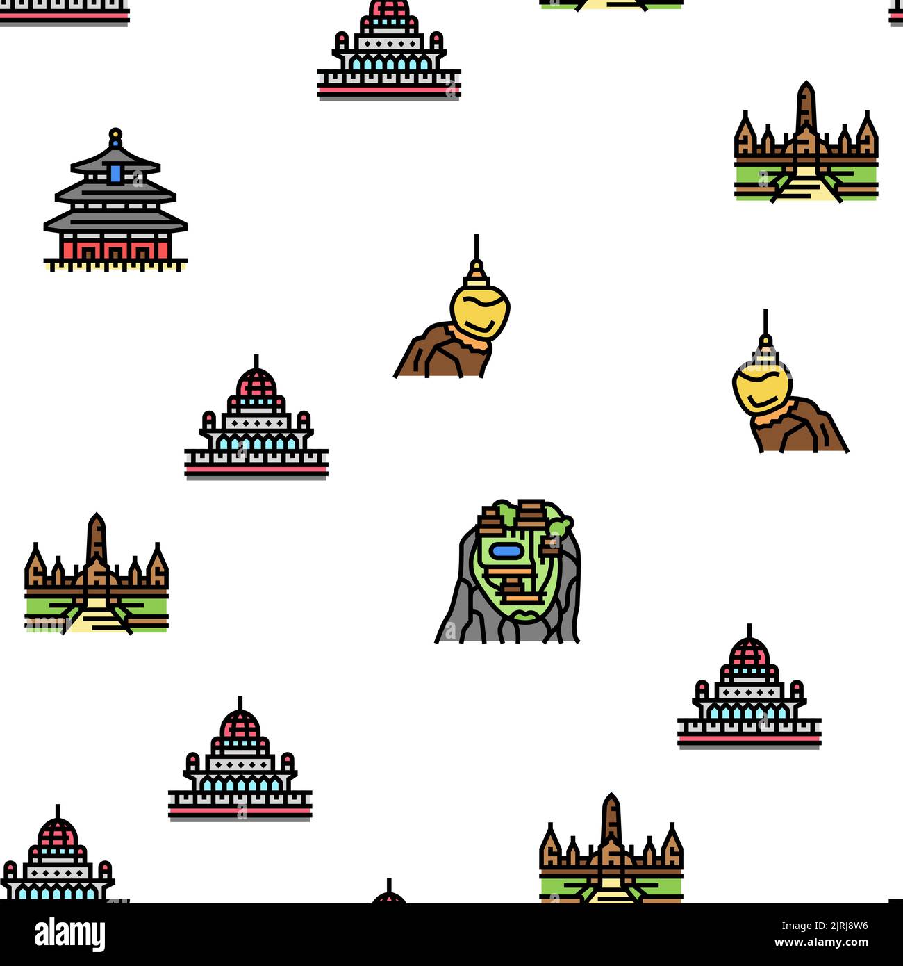 Asia Building And Land Scape vector seamless pattern Stock Vector Image ...