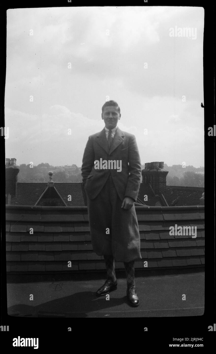 Man on rooftop, London, 1930s, England, by Eric Lee-Johnson Stock Photo ...