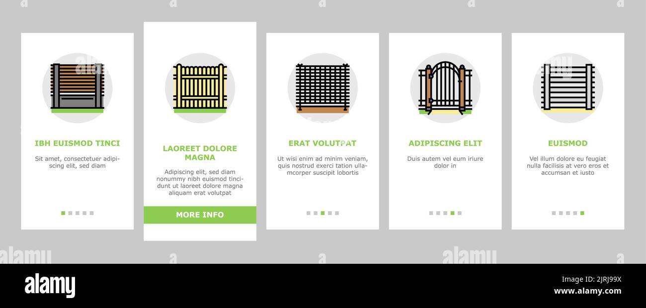 Fence And Gate Exterior Security onboarding icons set vector Stock ...