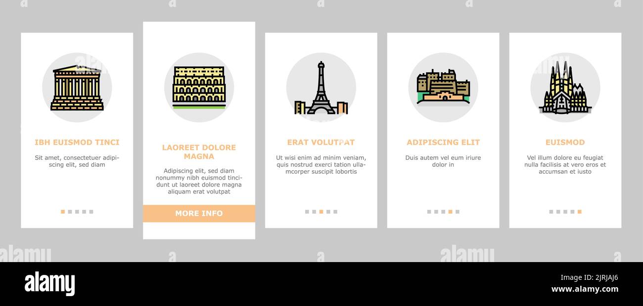 Europe Monument Construction onboarding icons set vector Stock Vector ...