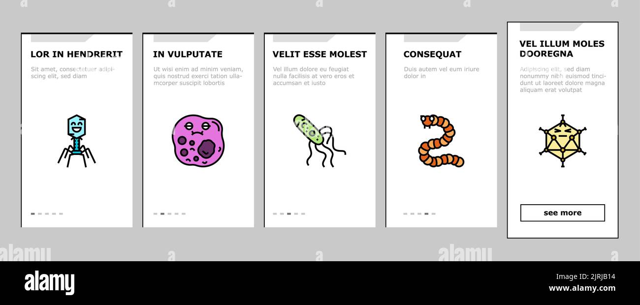 bacteria virus bacterium cell onboarding icons set vector Stock Vector ...