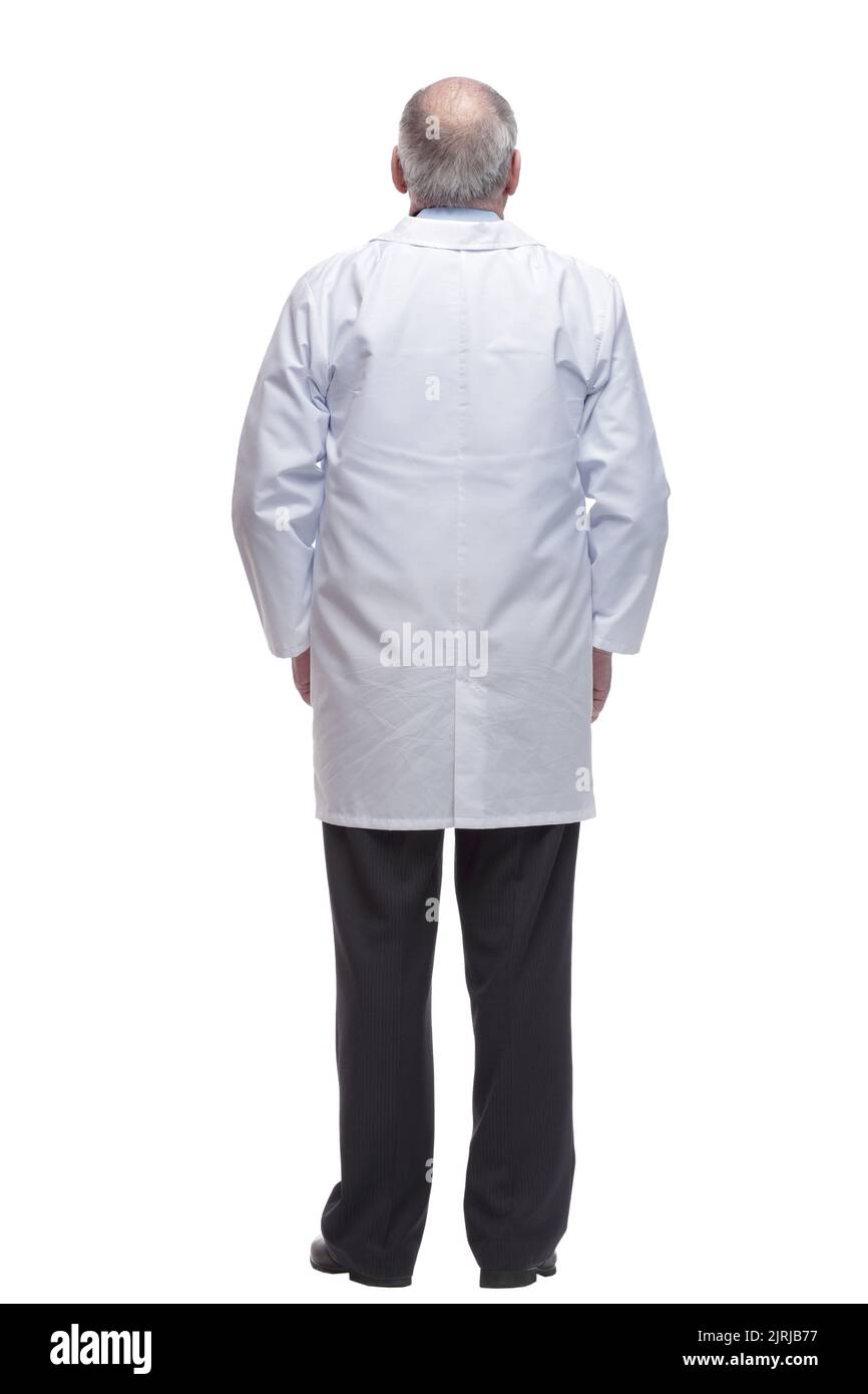 rear view. medical doctor reading an ad on a white screen Stock Photo ...