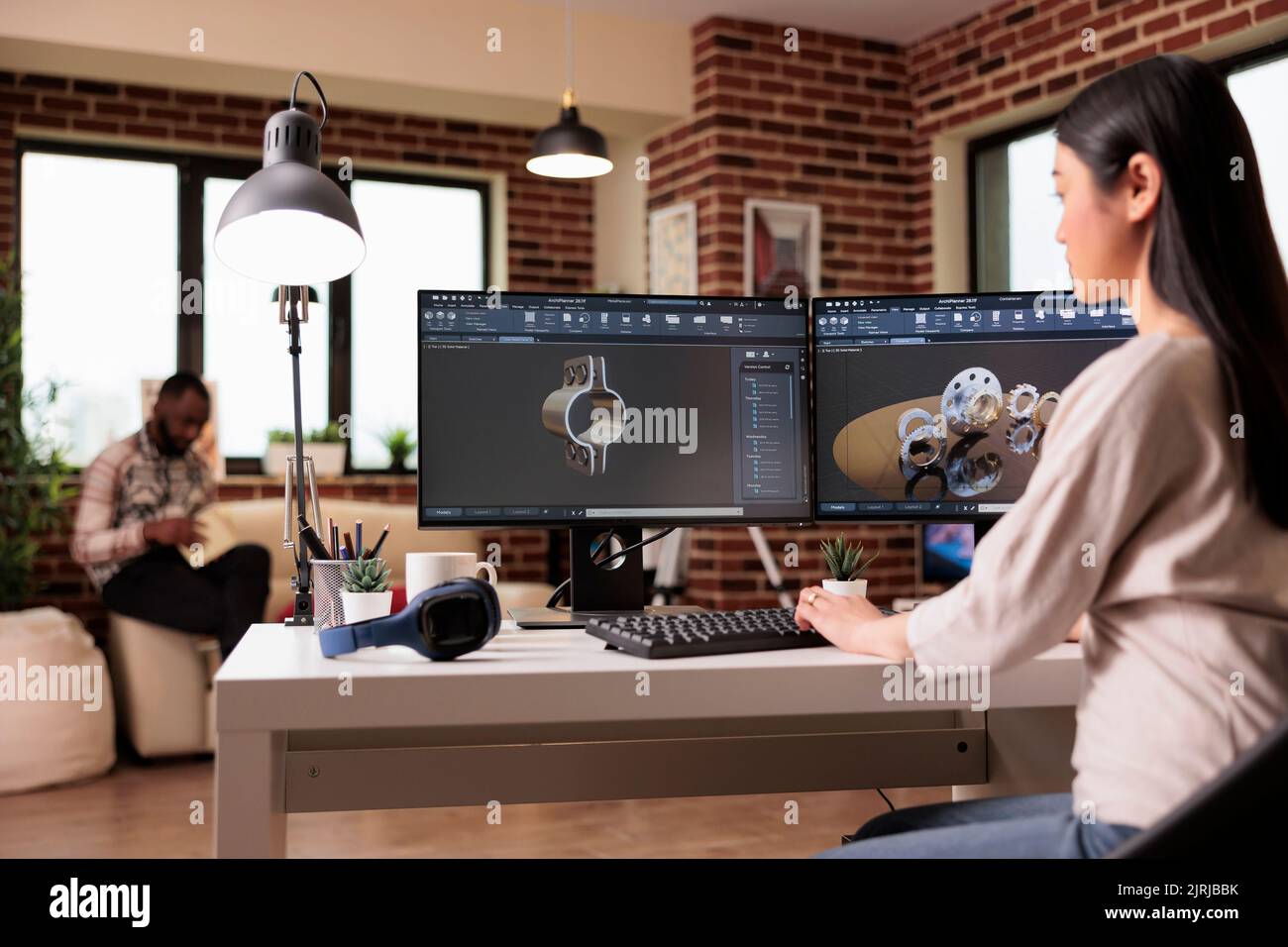 Industry developer manufacturing machine product on pc, working with ...