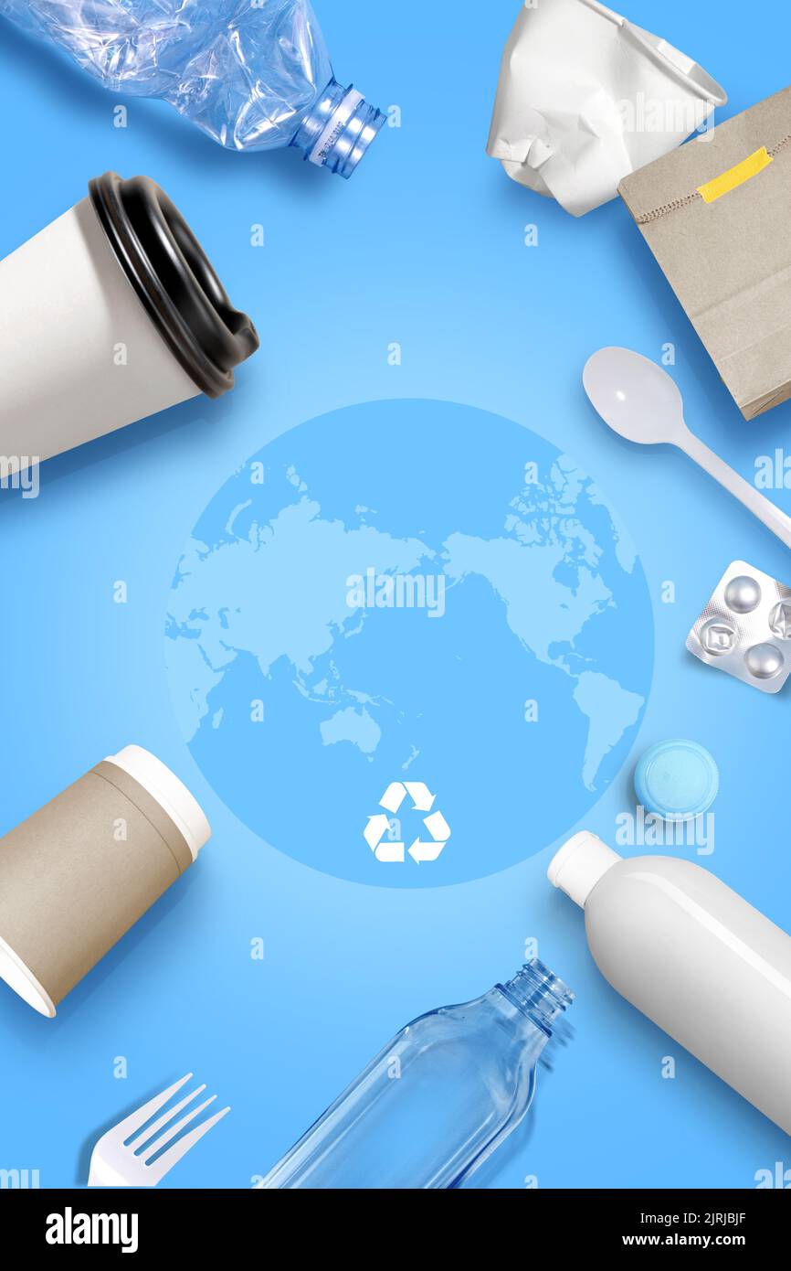 zero waste campaign no plastic recycle graphic poster Stock Photo - Alamy