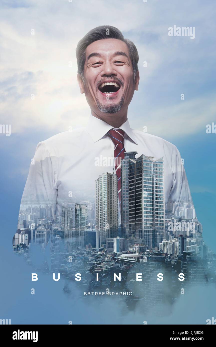 double exposure style professional business graphic poster confident ...
