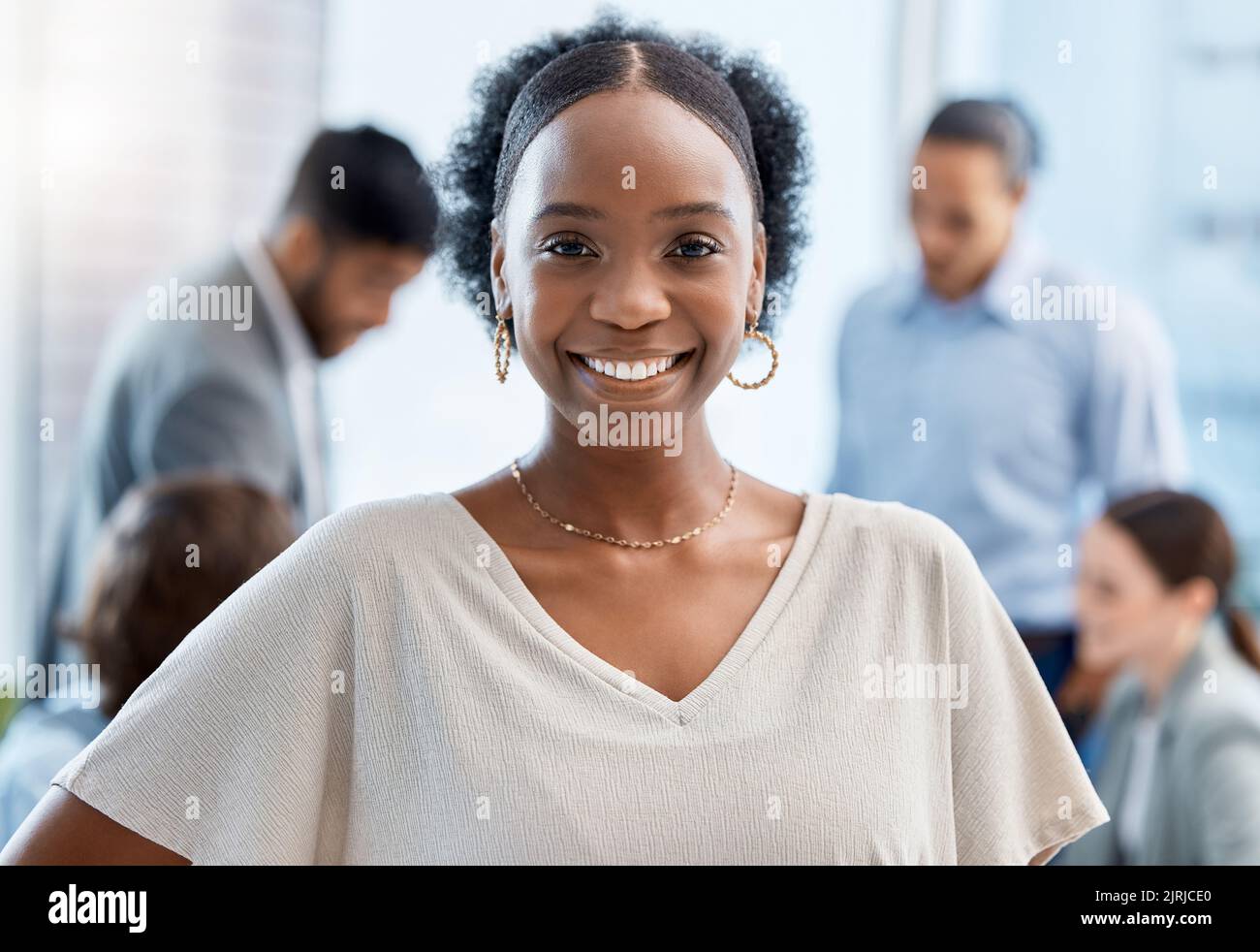 Business woman with smile at company office, leadership of teamwork and ...