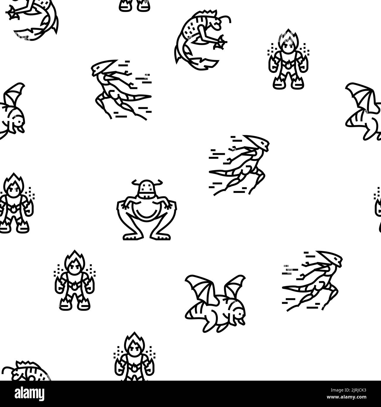 Monster Scary Fantasy Characters vector seamless pattern Stock Vector ...