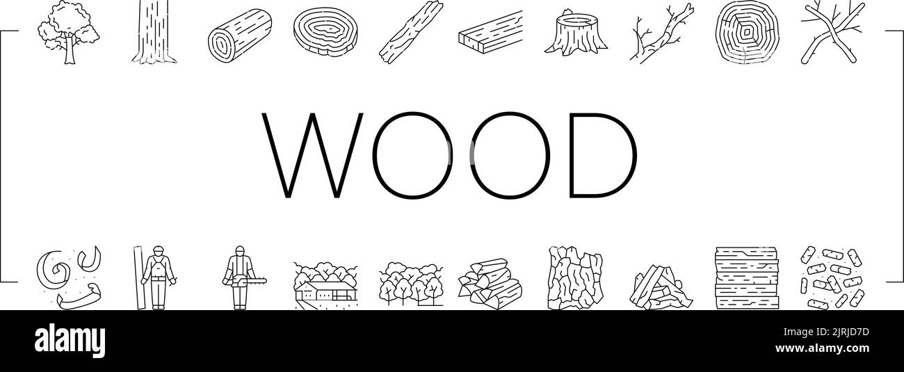 wood timber tree wooden material icons set vector Stock Vector Image ...