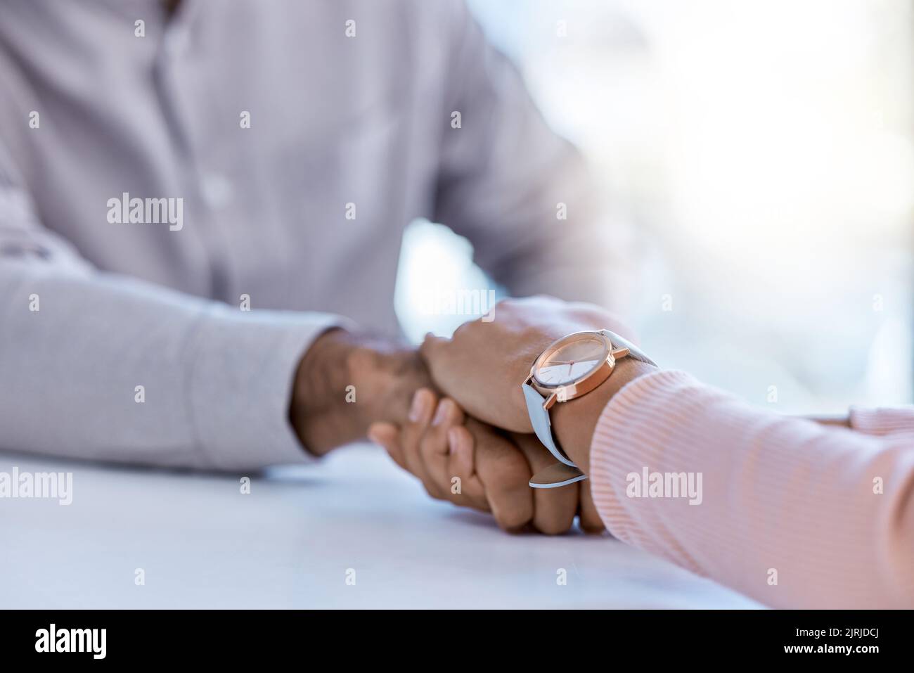 Cancer, trust and support holding hands, woman showing compassion and ...